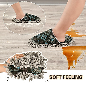 FLildon Microfiber Cleaning Slippers Bohemian Tile Washable Mop Shoes Slipper for Men/Women House Floor Dust Cleaner, Size L