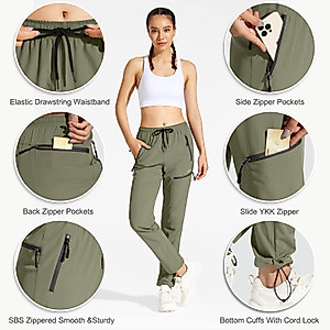 MOCOLY Women's Cargo Hiking Pants Elastic Waist Quick Dry Lightweight Water Resistant Casual Long Pants UPF 50+ Green L
