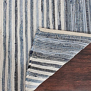 RAJRANG BRINGING RAJASTHAN TO YOU 4' x 6' Reversible Area Rugs Blue Denim Chindi Rag Rug Hand Woven Boho Eco Friendly Recycled Material for Farmhouse Home Decor