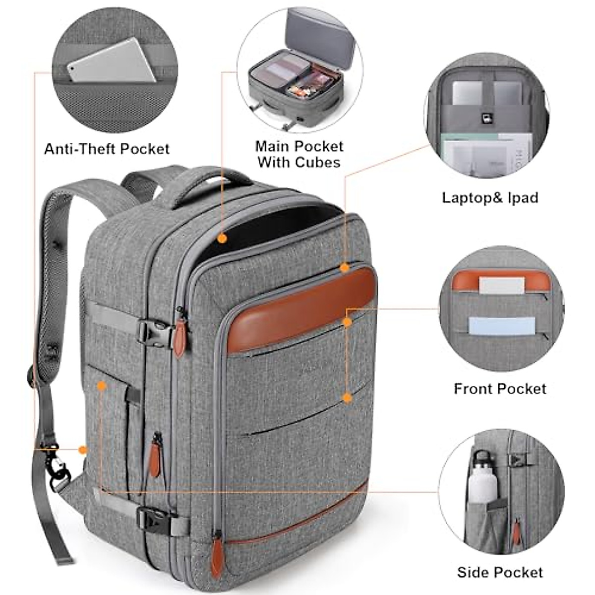 Bagsure Travel Backpack, 42L Carry on Backpack, Flight Approved Expandable Travel Backpack for Men&Women, Carry on Backpack, Luggage Daypack with Packing Cubes and Shoe Pocket, Large Travel Bags