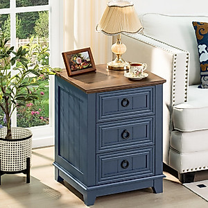 Joaxswe Nightstand Set of 2, Farmhouse 18 Inch End Table with 3 Drawer Metal Handle, Dresser for Bedroom, Sofa Bed Side Table Chest of Drawers,Wood Night Stand Cabinet for Organizer, Living Room