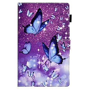 Case for Samsung Galaxy Tab A8 10.5 inch 2022 Model (SM-X200/X205/X207) Funut Premium PU Leather Folding Stand Cover with Pen Holder & Multiple Viewing Angles, Auto Wake/Sleep, Purple Butterfly