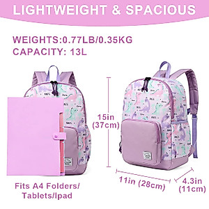 VASCHY Kids backpacks Girls, Cute Lightweight Water Resistant Toddler Kindergarten Preschool Backpack Purple Dinosaurs Purple Dinosaurs