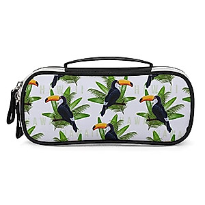 Toucan Tropical Palm Tree PU Leather Pen Pencil Bag Organizer Portable Makeup Carry Case Storage Handbag