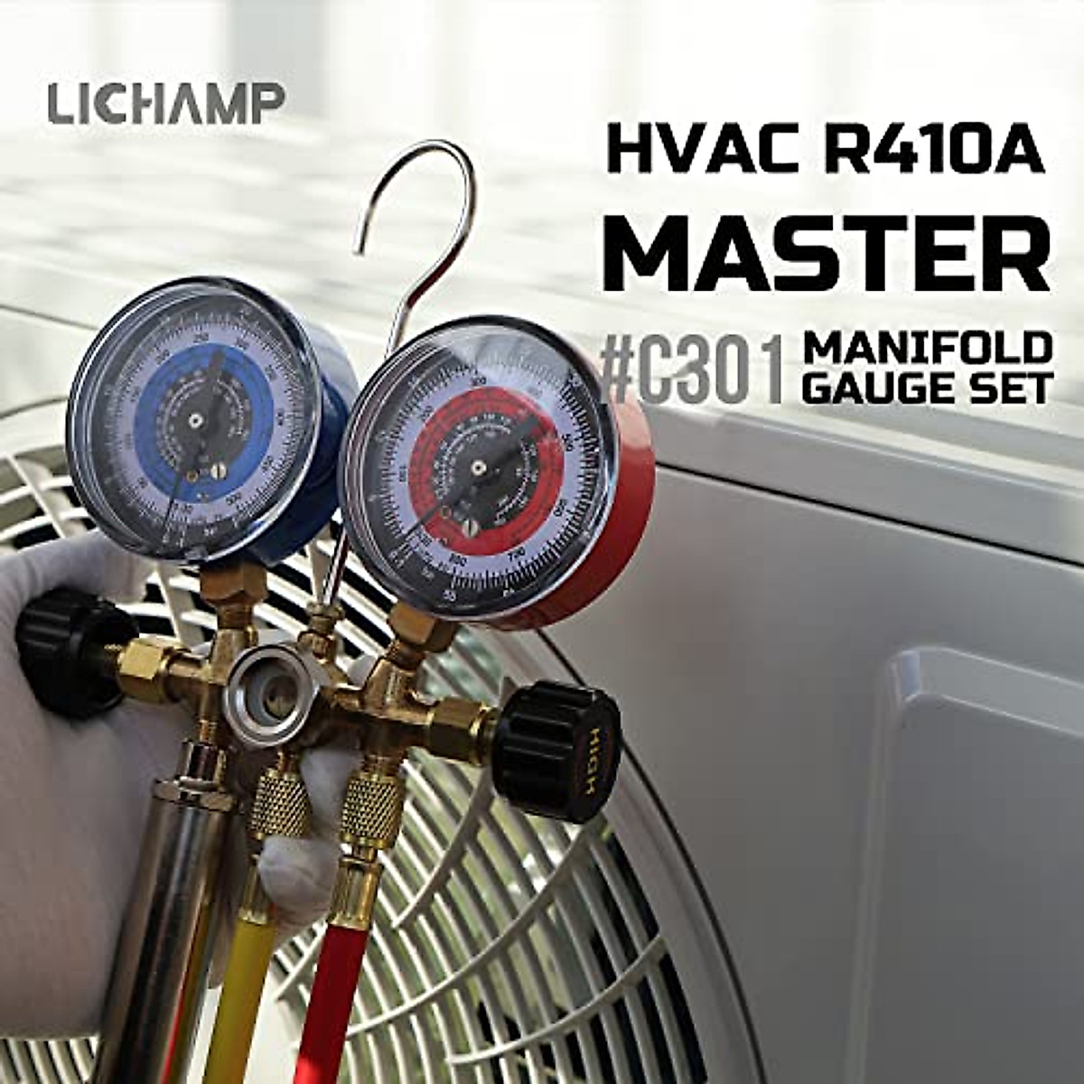 Lichamp HVAC R410a Gauges with Liquid Vaporizer, Vapor Charging Manifold Gauge Set for 410A R404a R22 R32, R41013