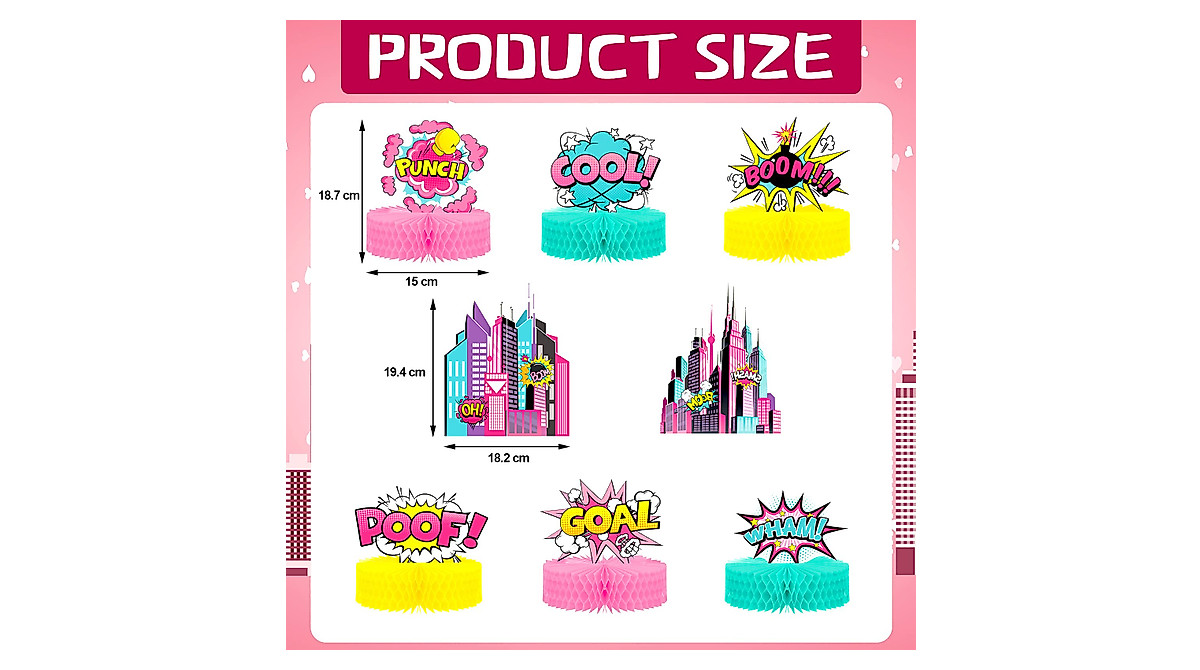 Hero Girl Party Supplies - 8 Pcs Pink Centerpieces