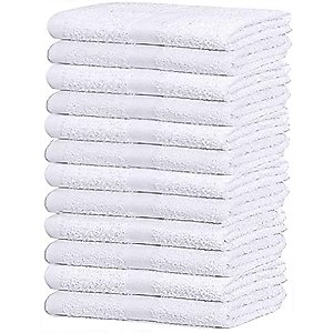 GOLD TEXTILES 12 Pack White Economy Cotton Blend 15x25 Inches Basic Hand Towels- Gym Towels (1 Dozen)