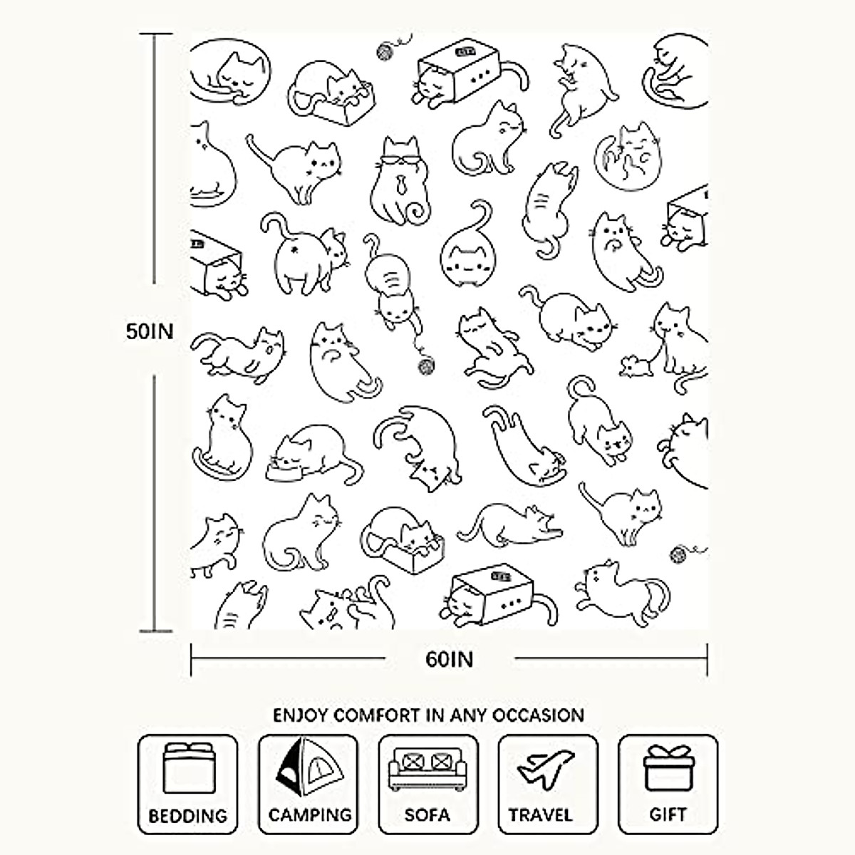 Cat Blanket for Girls and Women - Funny Cat Gifts for Cat Lovers, Cute Animals Pet Pattern Kids Kawaii Room Decor Cat Theme Soft Flannel Throw Blanket 60 x 50 Inch