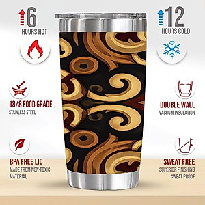 FOCIUZTA 20oz Golden Swirls and Circle Design Decorative Tumbler with lid, Travel Coffee Cup, Ideal for Easter, Gaming Enthusiast, Mother Day, and birthday gifts