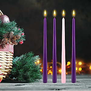 Mega Candles 4 pcs Unscented Christmas Advent Candles Set, Hand Poured Premium Wax Taper Candle 12 Inch x 7/8 Inch, Holidays, Celebrations, Devotional, Church, Wreath, Party, Gifts