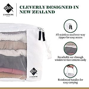 Moth Protection Sweater Storage for Closet – 2 Large Cotton Garment Bags, 30 Cedar Rings, & Mesh Window for Cashmere Sweaters – Wool & Cotton Sweater Organizer by Cashmere Kiwi, 15 x 11 x 9 In