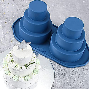 Webake Mini 3 Tier Cake Pan, Silicone Tier Cake Molds, 2 Pack Blue Molds for Small Smash Cake Cupcake for Birthday, Baby Shower, Wedding, 3.8 Inch Dia