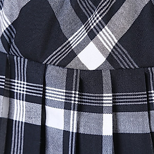 Women's Elastic Waist Plaid Pleated Skirt Tartan Skater School Uniform Mini Skirts (Large, Series 1 White)