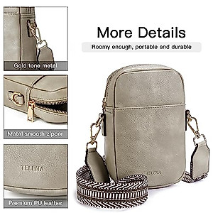 Telena Small Crossbody Bags for Women Trendy PU Leather Cross Body Cell Phone Purse Shoulder Bag Grey