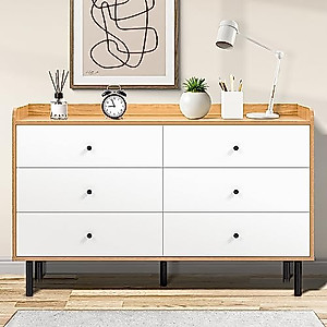KFO Dresser for Bedroom, 6 Drawer Dresser with Metal Handle, Sturdy Frame Modern Bedroom Furniture, Chest of Drawers, Wood Dresser with Drawers for Living Room, Hallway, Children Room