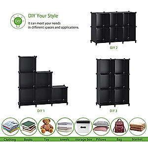 FUNLAX Cube Storage Organizer, 12x12 inches 6 Cube Shelves Units, Closet Storage Organizer System, Expandable Corner Book Shelf Shelving Stackable Closet Shelves for Bedroom, Living Room, Office Black
