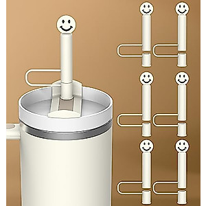Aiscool 6Pcs Straw Covers Compatible with Stanley 30 & 40 Oz Tumbler with Handle Cream, 0.39in/10mm Straw Covers Cap, Soft Reusable Silicone Straw Protectors