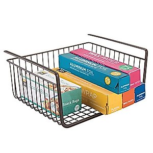 iDesign York Metal Under Shelf Storage Basket Storage Organizer for Kitchen, Bathroom, Office, Bronze