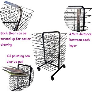 Drying & Print Racks，Back-to-Back 13-Shelf Mobile Drying Rack with 26 Wire Shelves for Mobile Classrooms Art Studios and Home Use