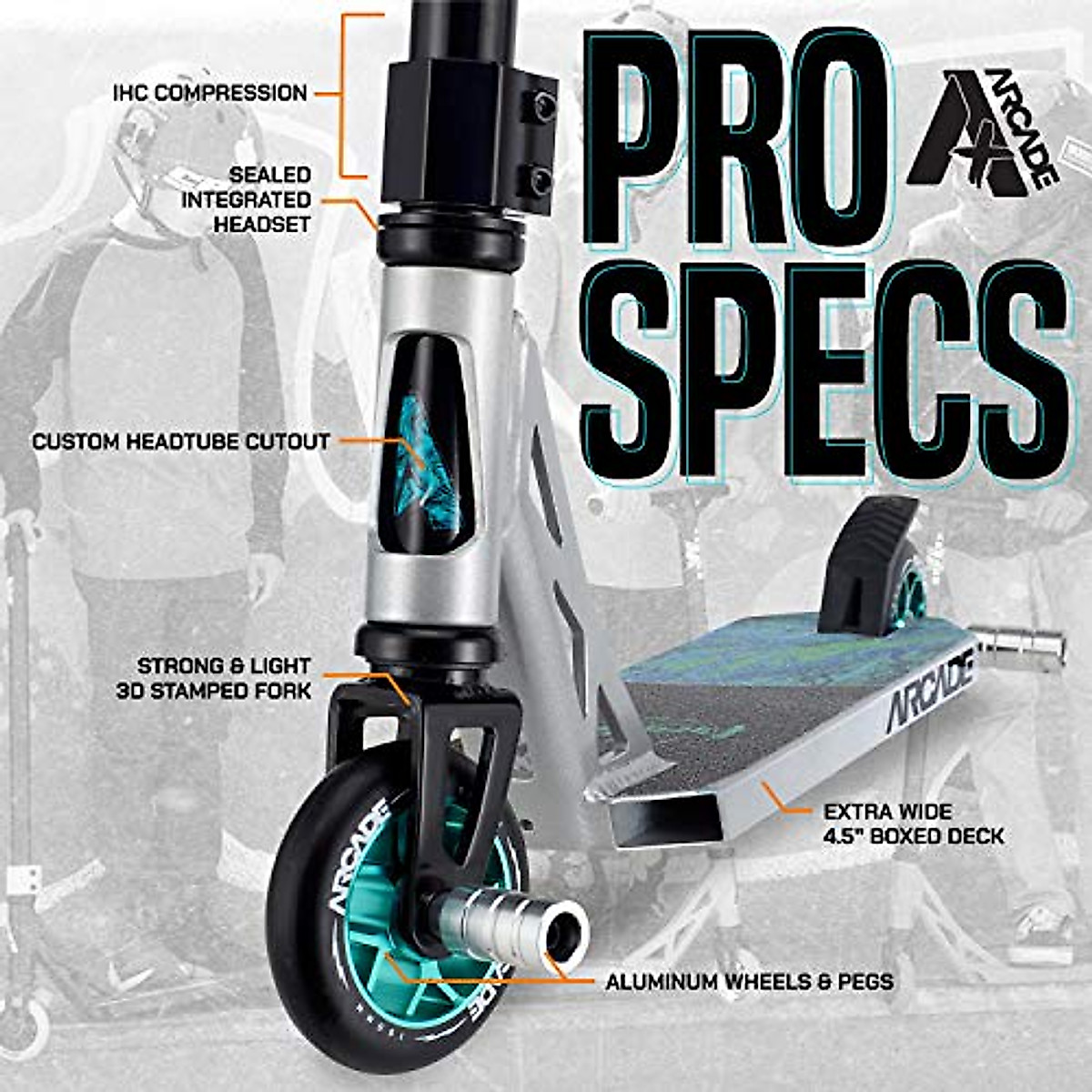 Arcade Pro Scooters Plus Stunt Scooter for Kids 10 Years and Up - Perfect for Intermediate Boys and Girls - Best Trick Scooter for BMX Freestyle Tricks (ARCADE Plus - Ultra Lava)