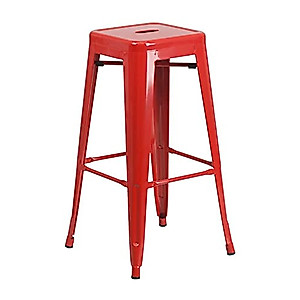Flash Furniture Commercial Grade 30" High Backless Red Metal Indoor-Outdoor BarStool with Square Seat
