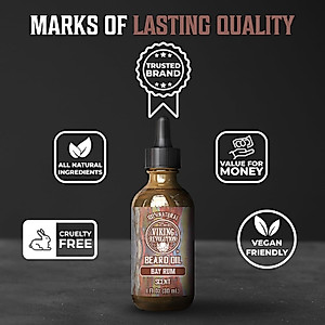 Viking Revolution Bay Rum Beard Oil for Men - Natural Softener and Conditioner with Argan & Jojoba Oils for Strengthening and Moisturizing