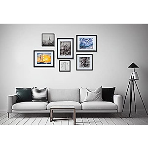 HEART ART 12x12 Black Picture Frame Set of 9, Display Pictures 8x8 with Mat or 12 x 12 without Mat, Multi Collage Gallery Square Photo Frames for Wall