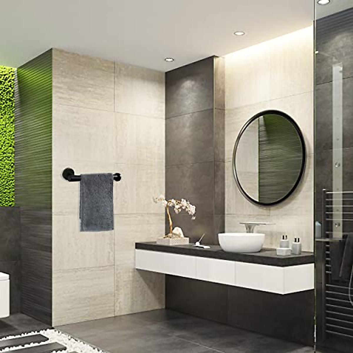 Hand Towel Holder for Bathroom, Matte Black Hand Towel Bar, SUS304 Stainless Steel Hand Towel Hanger, Wall Mounted Small Hand Towel Ring, 9 Inch Round Heavy Duty Towel Rack for Bathroom, Kitchen