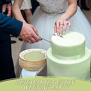 Tanlade 100 Pcs Sage Green Plates, 7'' Eucalyptus Paper Plates Decorative Disposable Gold Foil Greenery Plates for Baptism Baby Bridal Shower Wedding Jungle House Warming Decoration Party Supplies