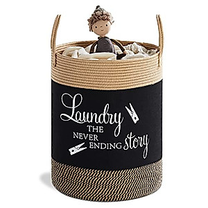 YOUDENOVA Woven Rope Laundry Basket, Tall Dirty Clothes Hamper for Blanket Storage in Bedroom, Bathroom,Living Room - Brown, 58L