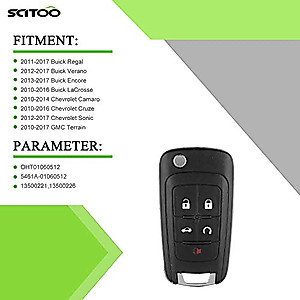 SCITOO 1X Key Fob Case 10-17 for Buick Allure Encore Lacrosse Regal Verano for Chevy Camaro Cruze Equinox Impala Malibu Sonic for GMC Terrain Keyless Entry Remote Flip OHT01060512