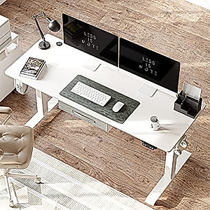 FEZIBO Standing Desk with Drawer, Adjustable Height Electric Stand up Desk, 63 x 24 Inches Sit Stand Home Office Desk, Ergonomic Workstation White Steel Frame/White Tabletop