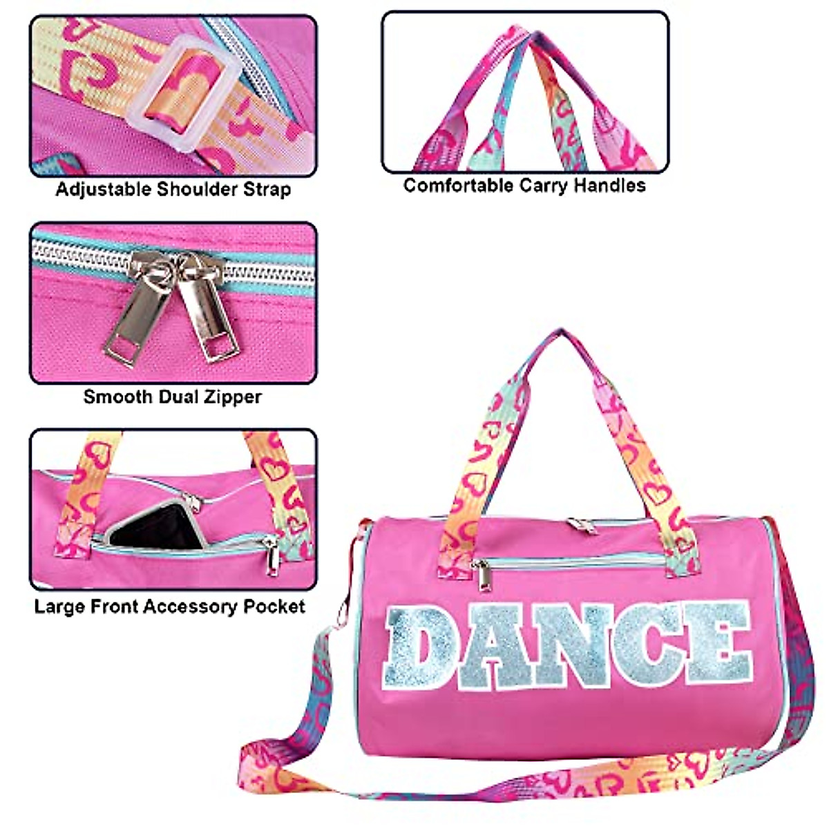 Dance Duffle Bags for Dancers, Girls, Teens, and Student Athletes, Fun Dance Workout Duffel Bag for Girls and Boys (Pink)