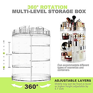 AMEITECH Makeup Organizer, 360 Degree Rotating Adjustable Cosmetic Storage Display Case with 8 Layers Large Capacity, Fits Jewelry, Makeup Brushes, Lipsticks and More, Clear Transparent