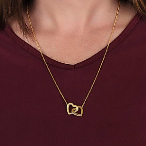 Happy Birthday Alejandra - 18K Yellow Gold Finish Interlocking Hearts Necklace Personalized Name