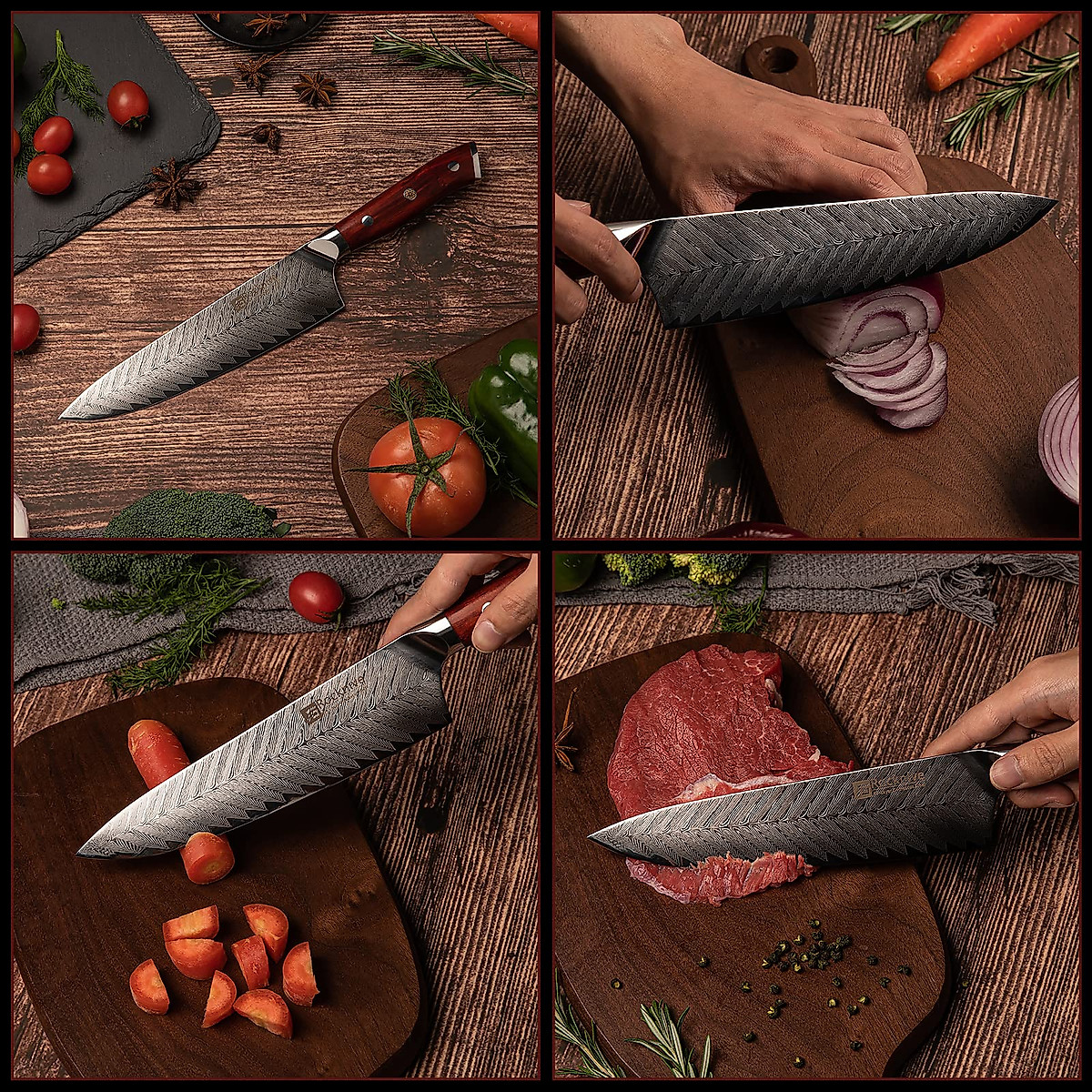 Chef Knife Damascus 8 Inch Japanese Professional Gyuto Vg10, High Carbon Steel Core With 67 Layer Stainless Steel Forged For Kitchen Cooking with Wood Handle