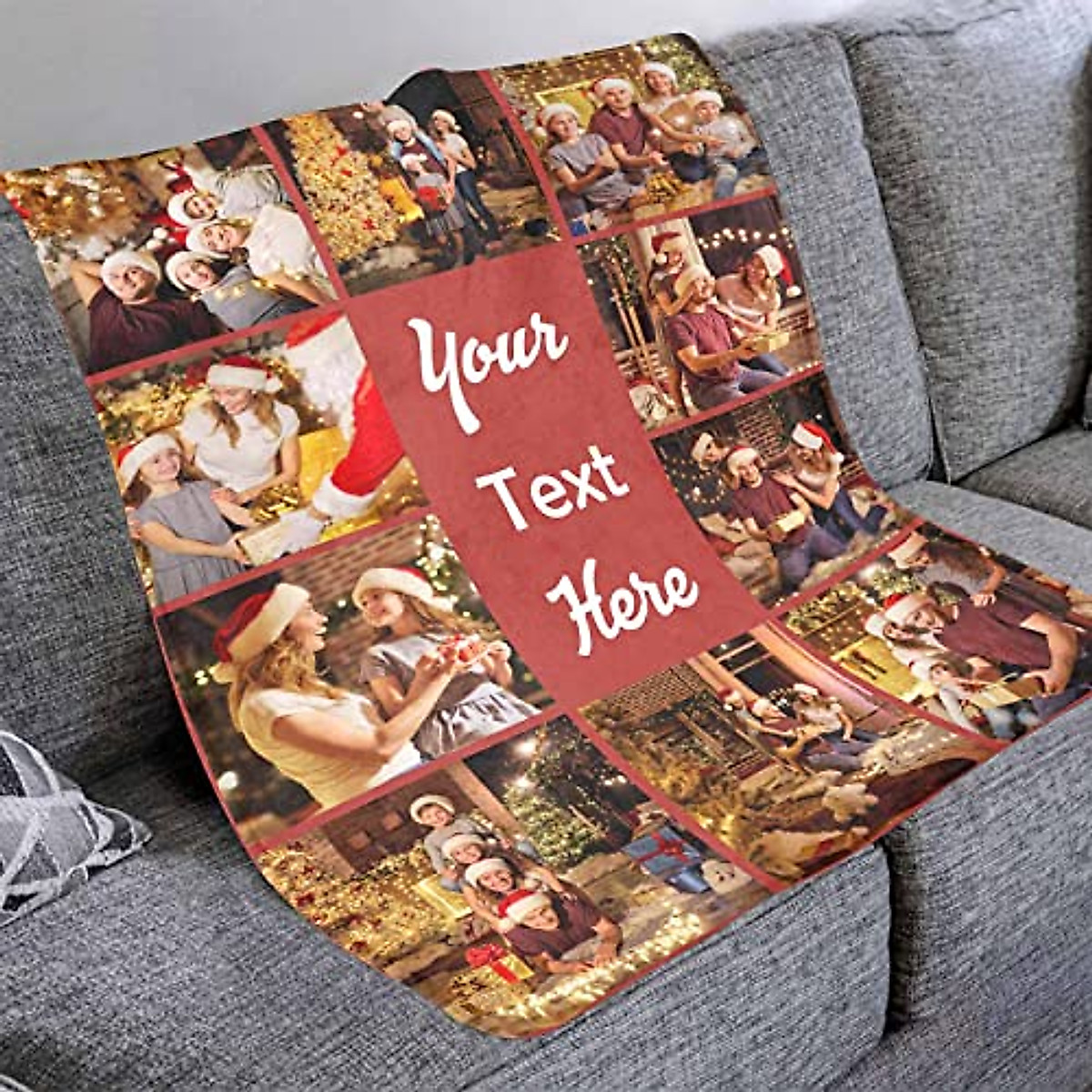 Personalized Blanket with Photo Text Custom Throw Blanket Using My Own Pictures for Christmas Family Mom Dad Dog Sisters Friends Besties Grandma Wife 10 Photo