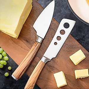 3 Piece Cheese Knife Set with Bamboo Box for Charcuterie Board, Olive Wood Stainless Steel Cheese Knives, Perfect for Hard and Soft Cheese Slicer and Cutter, Gift Set