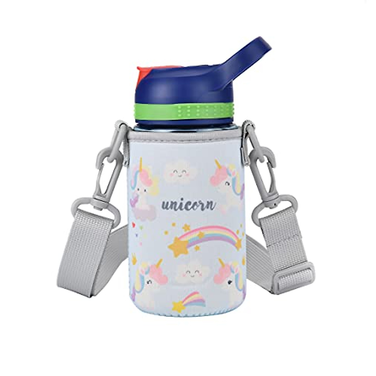 2Pack-Children's Water Bottle Carrier, Protect and insulate your water bottle, With adjustable straps, Suitable for most children's water bottles - Unicorn + Animal