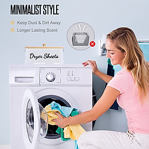 JYPS Acrylic Dryer Sheet Holder Container with Bamboo Lid for Laundry Room Decor Organization and Storage, Clean Dryer Sheet Detergent Pods Dispenser Box with Dryer Sheet Label