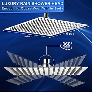 Aiscsc Rain Shower Head - 10 Inch High Pressure Shower Heads 304 Stainless Steel Ultra Thin Square Showerhead Pressure Boosting Design, Ceiling or Wall Mount