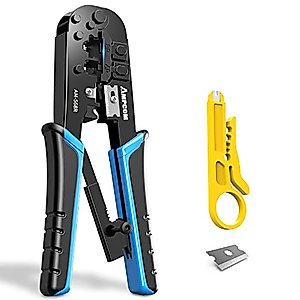 AMPCOM RJ45 Crimping Tool, 8P/6P-RJ11, RJ12 Crimper Cutter Stripper AM-568R