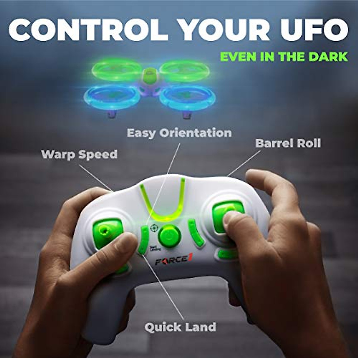 Force1 UFO 3000 LED Mini Drone for Kids - Remote Control Drone, Small RC Quadcopter for Beginners with LEDs, 360 Flips, 4-Channel Remote Control, 2 Speeds, and 2 Batteries