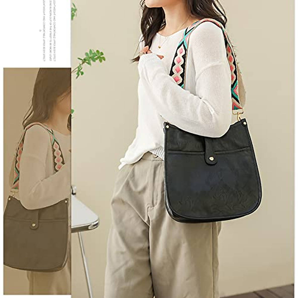 JRNDNIUO Crossbody Bag for Women Designer Thick Strap Bags for Women Adjustable Guitar Strap Purse Shoulder Bucket Bags