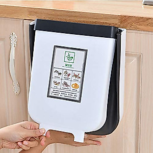 HorBous Kitchen Hanging Trash Can, Foldable Trash Bin, Small Portable Collapsible Waste Bins for Cabinet, Car Bedroom+30 Garbage Bags (White)