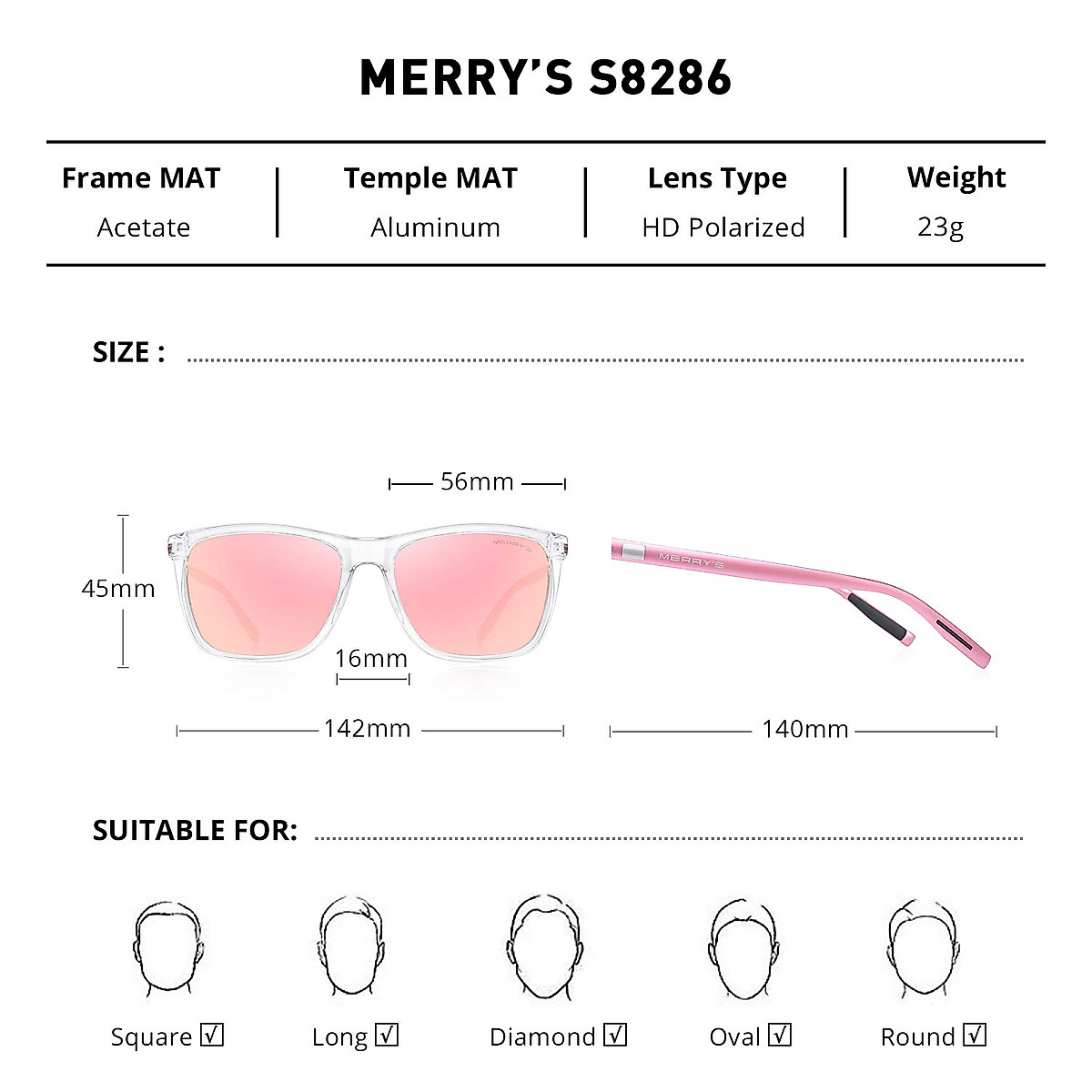 MERRY'S Polarized Sunglasses for Women Aluminum Men's Sunglasses Driving Rectangular Sun Glasses for Men/Women