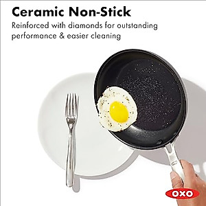 OXO Enhanced 8" and 10" Frying Pan Skillet Set, Healthy Ceramic Nonstick, PFAS-Free, Stainless Steel Handle, Dishwasher Safe, Oven Safe, Black