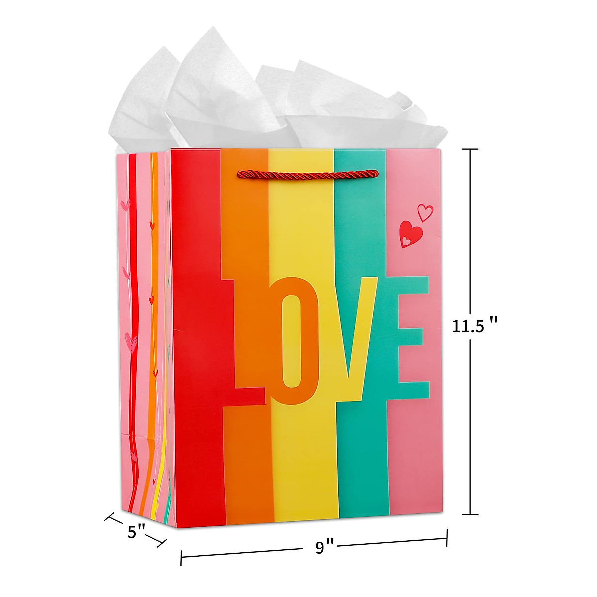 D4DREAM Love Gift Bag for Valentine's Day Medium Gift Bag with Tissue Paper 11" Valentine's Day Paper Gift Bags with Handle Gift Bag with Love Design for Valentines Day Anniversary, Valentines Day, Grooms Gift