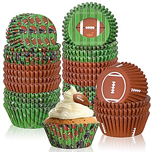 300 Counts Football Cupcake Liners Football Cupcake Wrappers Football Cupcake Decorations Football Baking Cups Sports Theme Muffin Case Trays for Wedding Holiday Party Birthday Decorations