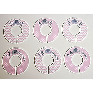 6 Baby Girl Nursery Clothing Size Closet Dividers Pink Elephant (1.25 Inch Rod)